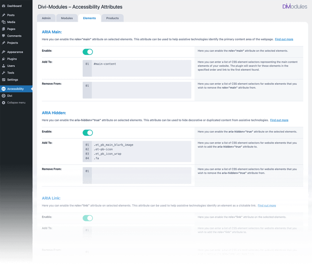 Accessibility Attributes - Divi-Modules