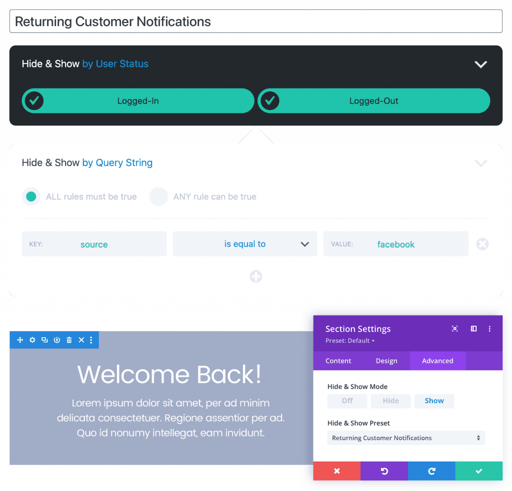 Hide & Show PRO - Examples - Divi-Modules